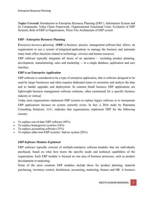 Enterprise Resource Planning Erp Ppt