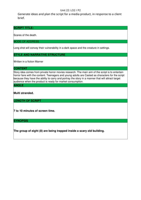 LO2 P2 WORKSHEET planning stage of script | PDF