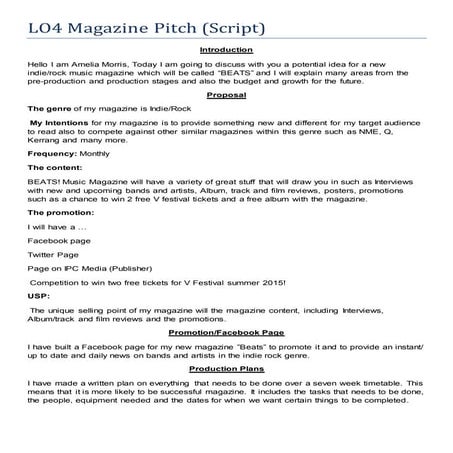 Lo4 Magazine Pitch Script | DOCX