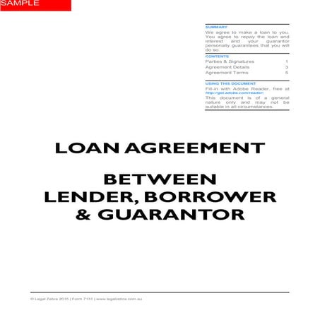 Loan agreement between lender, borrower & guarantor - Template Sample | PDF