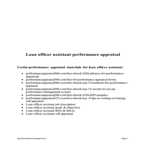 Loan officer assistant performance appraisal | DOCX