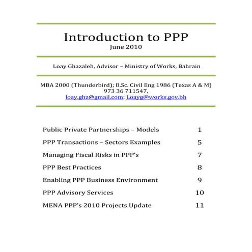 Introduction to Public Private Partnerships (PPP’s) - June 2010 | PDF ...