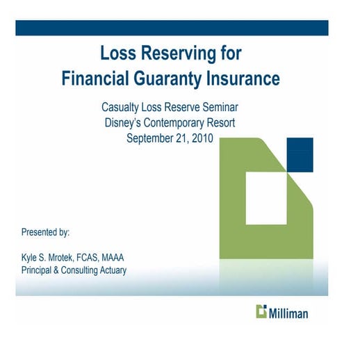 Loss Reserving For Financial Guaranty Insurance | PDF