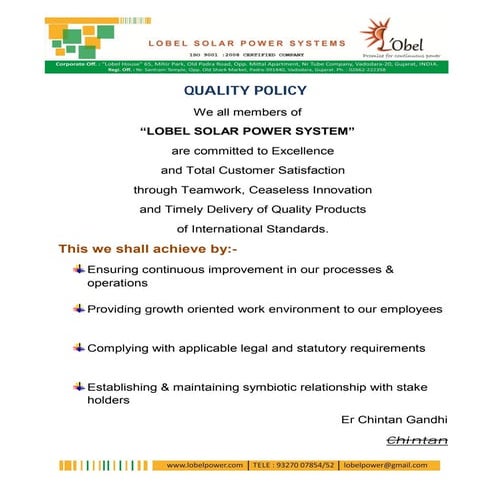 Lobel Solar Quality Policy | PDF