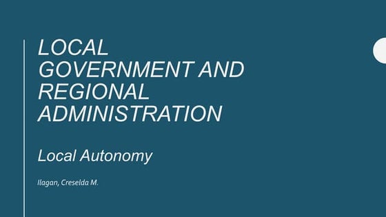 Decentralization and Local Autonomy | PPT