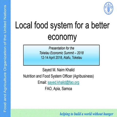 Local food systems for better economy tokelau economic summit | PDF