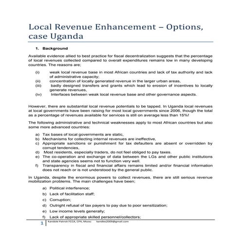 Local government revenue option uganda | PDF