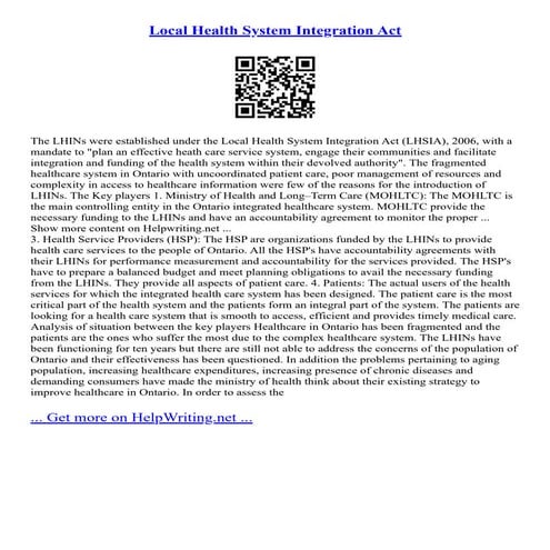 Local Health System Integration Act | PDF