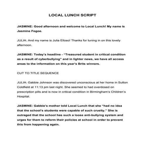 Local Lunch Script | PDF