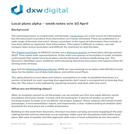 Local plans alpha - weeknotes w/e 10 April | PDF