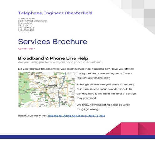 Local telephone and broadbandengineers guide Chesterfield | PDF