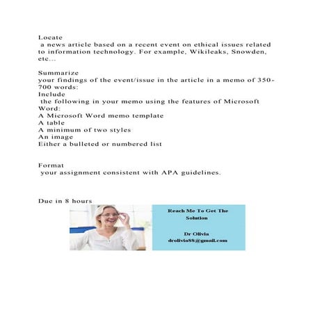 Locate a news article based on a recent event on ethical issues re.docx ...