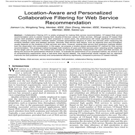 Location Aware And Personalized Collaborative Filtering For Web Service Recommendation Pdf