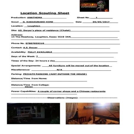 Location scout-form sammy's chalet | DOCX