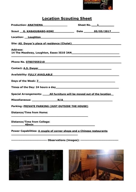 Location scout-form sammy's chalet | DOCX