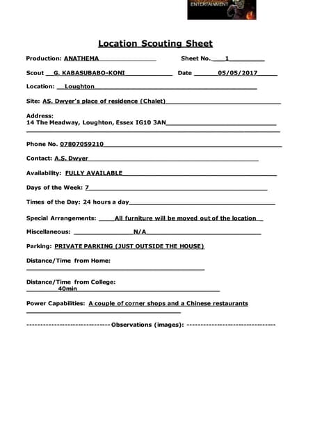 Location scout-form sammy's chalet | DOCX