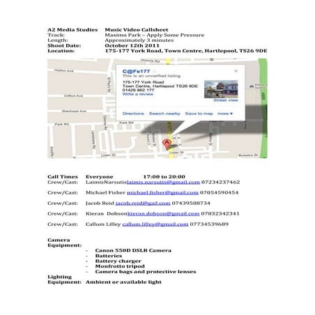 Location call sheet | DOCX