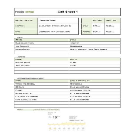 Location call sheet | DOC