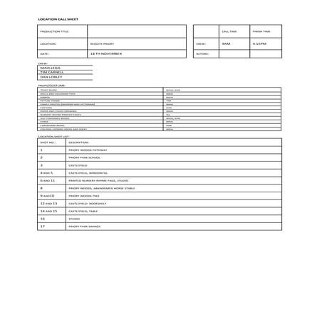 Location call sheet | PDF