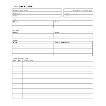 Location call sheet template | DOC