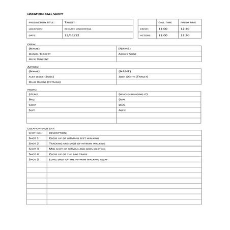 Location call sheet template 2 | DOC