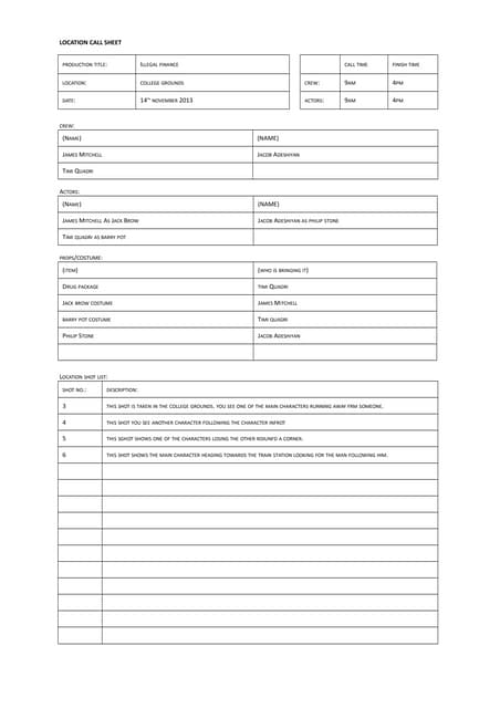 Production schedule call_sheet_template | PDF