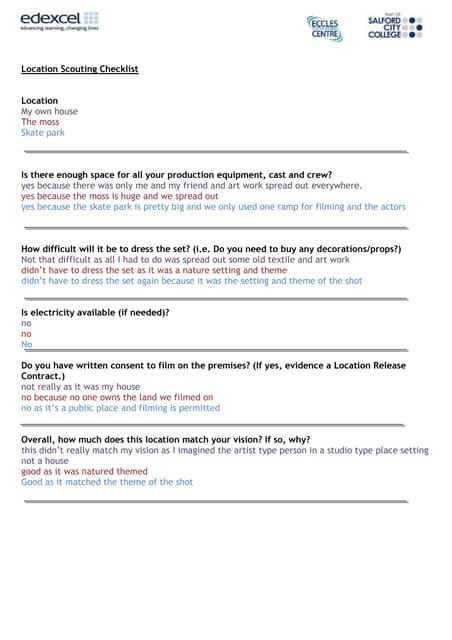 Location scouting checklist advert | PDF