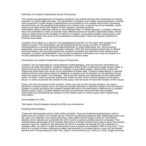 Location Dependent Query Processing Pdf