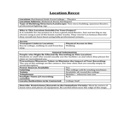 Location Recce | DOCX