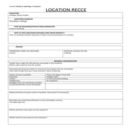 Location recce | PDF