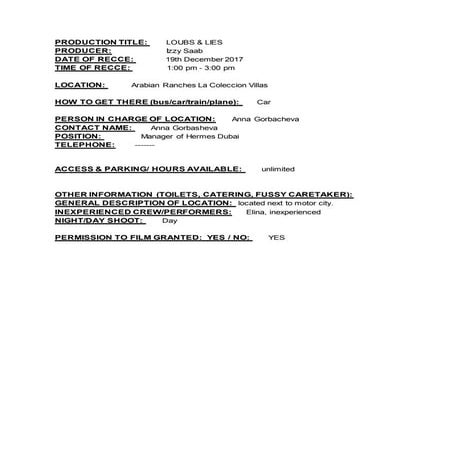 Location recce | DOCX