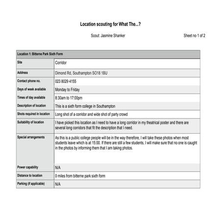 Location recce template | DOCX
