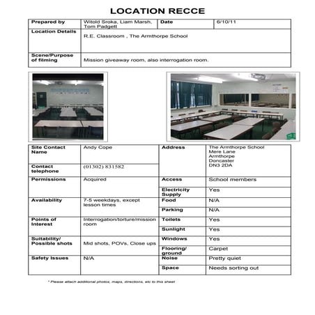 Location recce sheet | DOCX