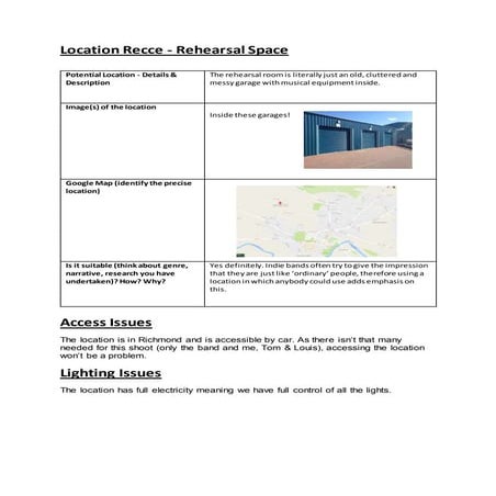 Location Recce - Rehearsal Space | PDF