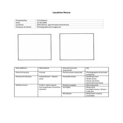 Location recce sheet | DOCX