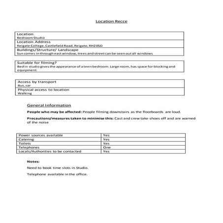 Location recce 2 | DOCX