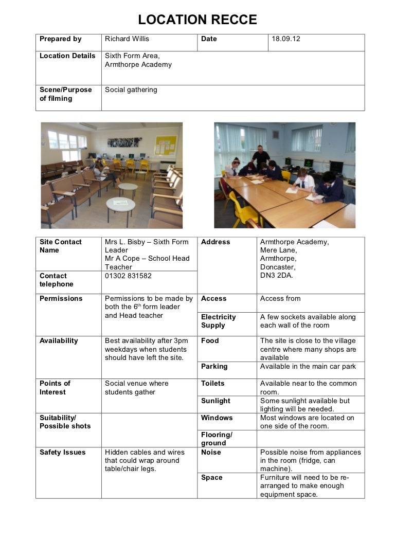 Location recce 6th form area