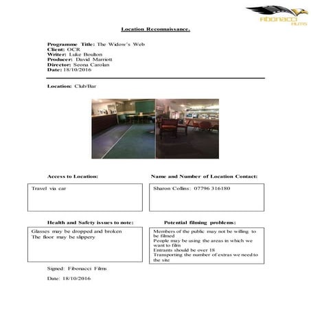 Location Recce Club/Bar | DOCX