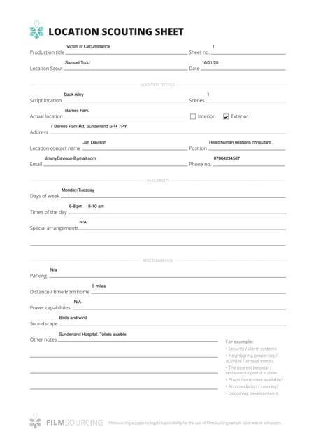 Location scouting template | PDF