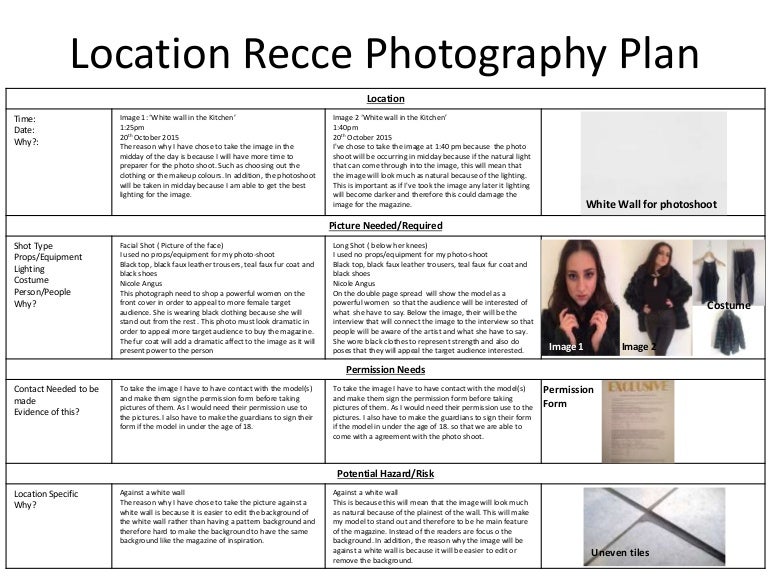 Location Recce Photography Plan
