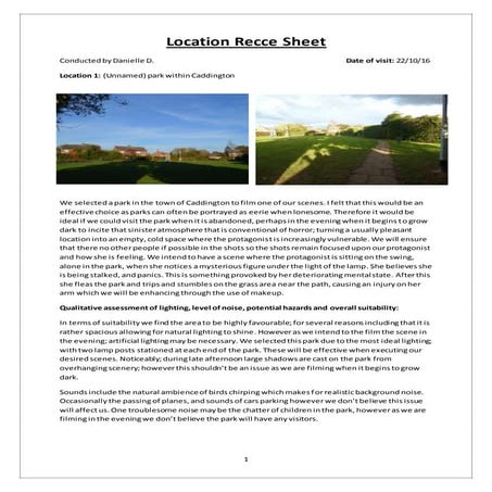 Location recce sheet | PDF