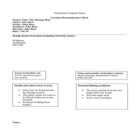 Location recce sheet | PDF