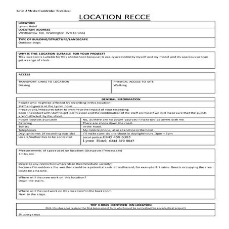 Location recce steps | DOCX | Skateboarding | Extreme Sports