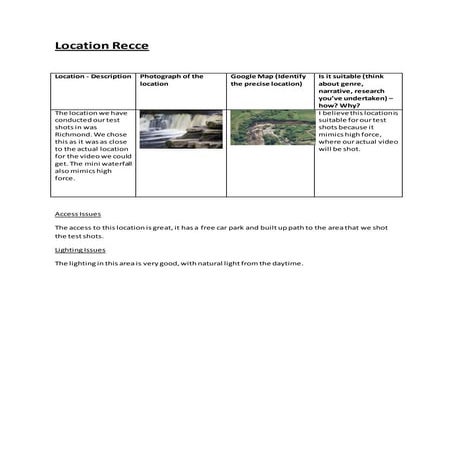 Location recce - Test Shot | DOCX