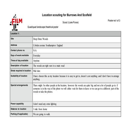 Location recce template