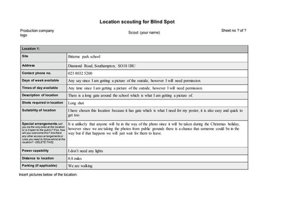 Location recce template | PPT