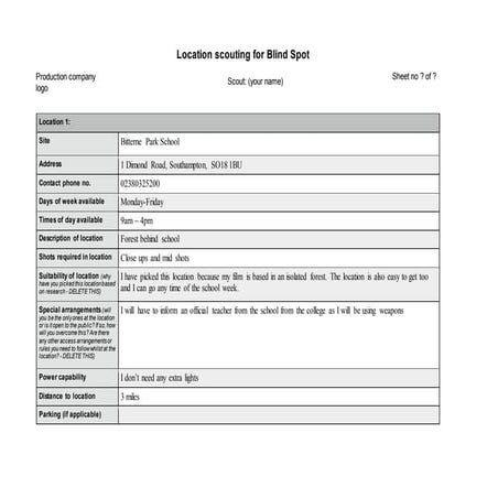 Location recce template | DOCX