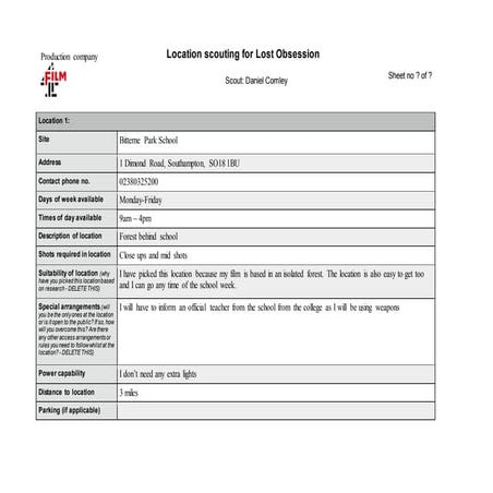 Location recce template | PPT