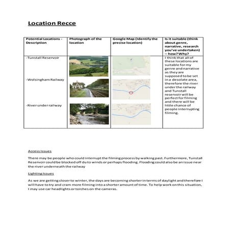 Location recce template 2014 | DOCX | Indoor Environmental Quality | Home & Garden