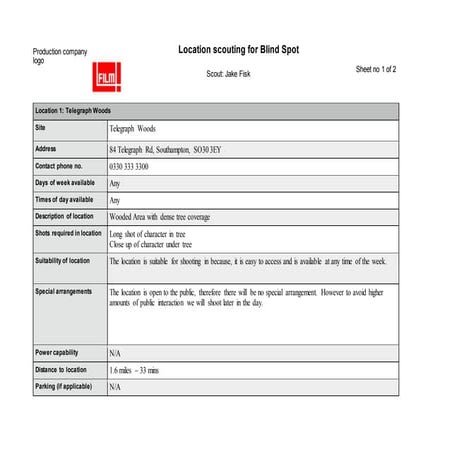 Location recce | DOCX